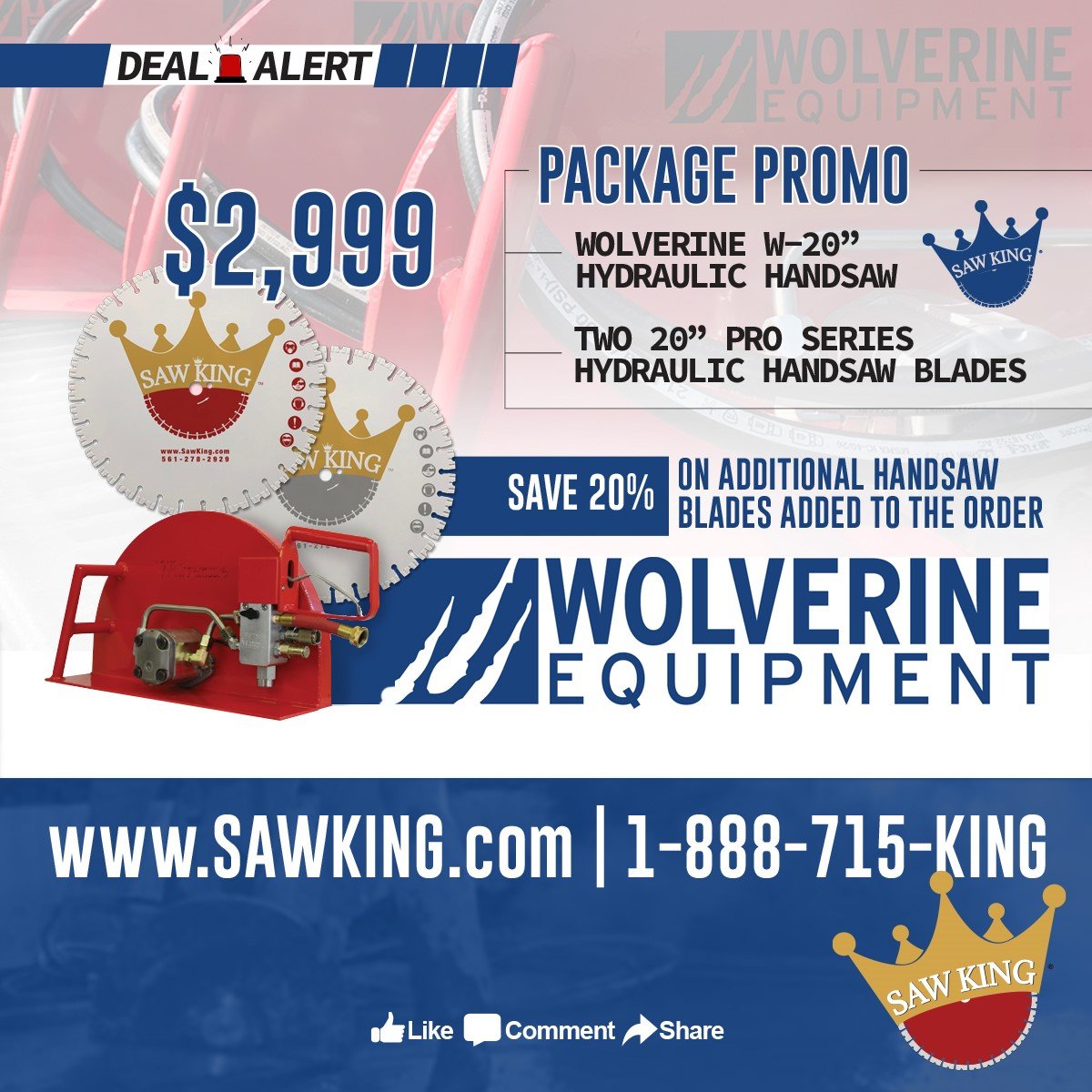 WOLVERINE STANDARD HYDRAULIC HANDSAW | 20IN | 12GPM | DOWNCUT | WHIPS ...